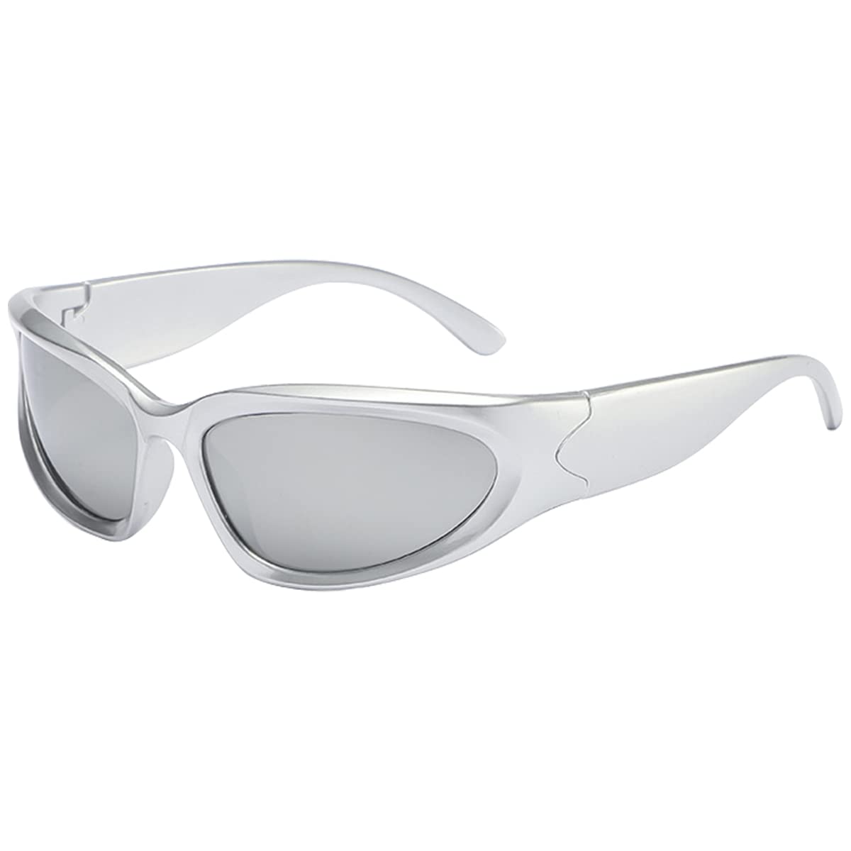 Wrap Around Sunglasses Polarized for Women men Y2k Fashion Sporty Silver Shades Vintage Trendy Oval 90s Futuristic Sun Glasses silver Mirrored