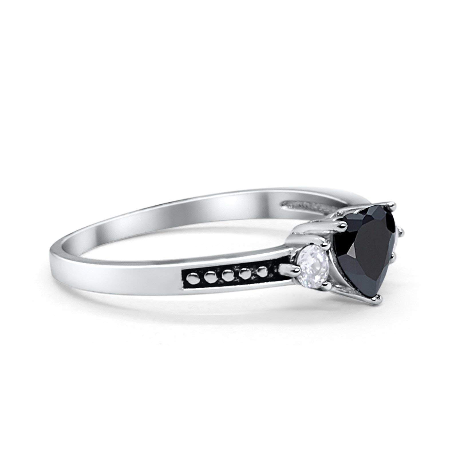 Simulated Black Cubic Zirconia Size-11 Elegant Heart Promise Ring Round Simulated Cubic Zirconia 925 Sterling Silver