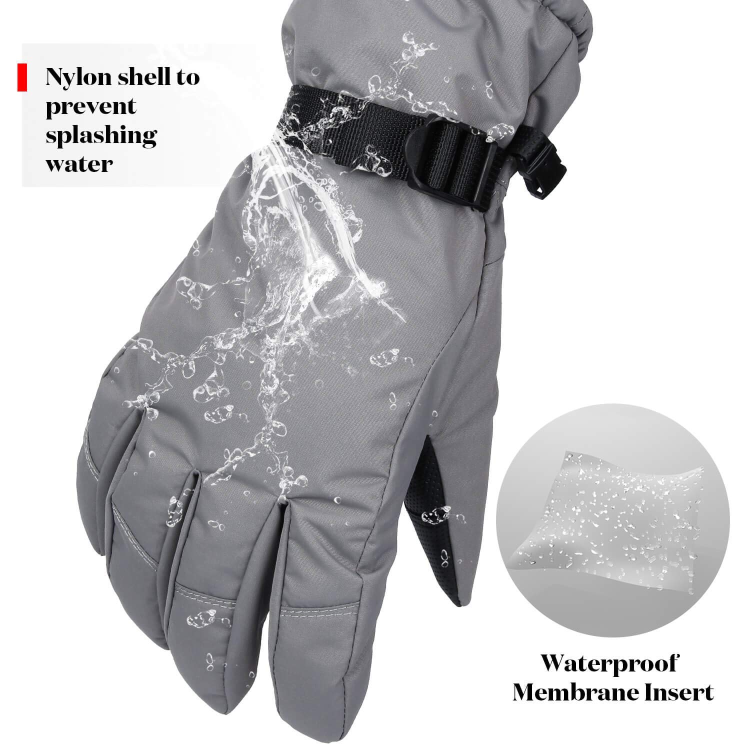 OZERO Snow Ski Gloves Waterproof Touchscreen Winter Thermal for Snowmobile/Motorcycle Riding/Work for Men and Women Small Grey