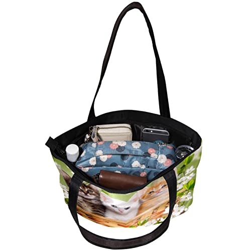 Women's Large Size Canvas Shoulder Bag Hobo Crossbody Handbag Casual Tote, Animal Three Kittens