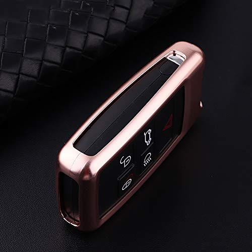 ontto Compatible with Land Rover Key Fob Cover Fit for Range Rover Leather Aluminum Alloy Key Case Skin Shell Protector with Keyring Keychain Pink