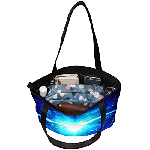 Women's Large Size Canvas Shoulder Bag Hobo Crossbody Handbag Casual Tote, Blue Universe Stars Galaxy