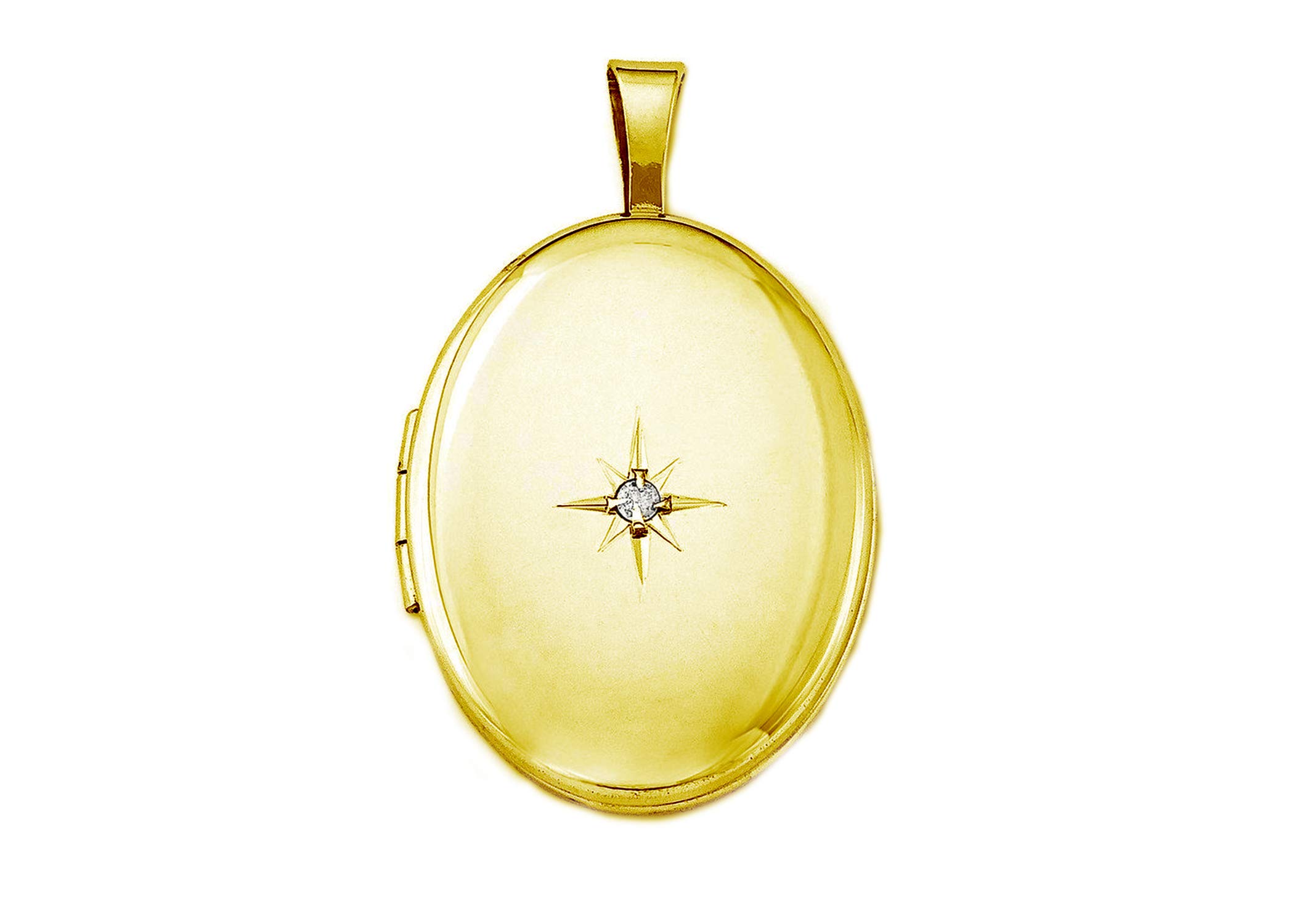 PORI JEWELERS 14K Solid Yellow Gold Oval Starburst Locket Pendant