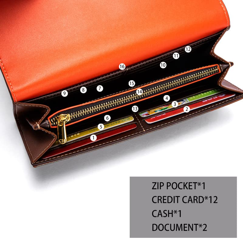 Women's purse leather handbag zero wallet card bag long wallet (Brown)