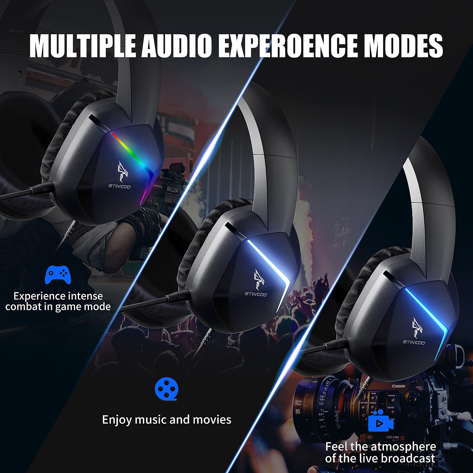 SOMIC 2.4G Wireless Gaming Headset with Microphone for PS5, PS4, Computer Gamer Headphone with Stereo Sound, Detachable Mic, Soft Earmuffs, RGB LED Light, 10H+ Playtime (Xbox one in Wired Mode) GS401