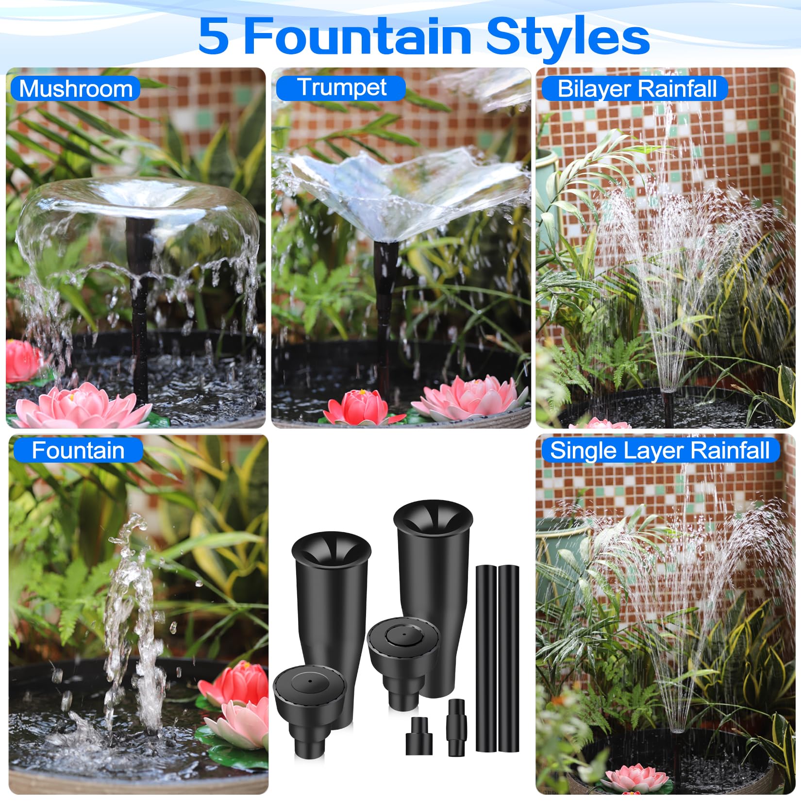 Water fountain nozzle for Garden, Ponds, Tabletop Fish Ponds, 8 pcs of Set, 2 Fountain Shaped, (size-S)
