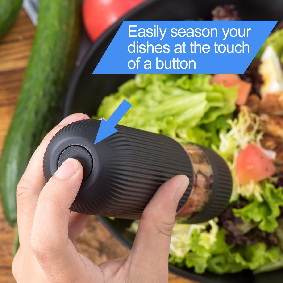 Vilihy Electric Salt Grinder Pepper Grinder Pepper Mills Salt Spice Mills Grinder Adjustable Coarseness Automatic One Handed Operation(1 Pack)