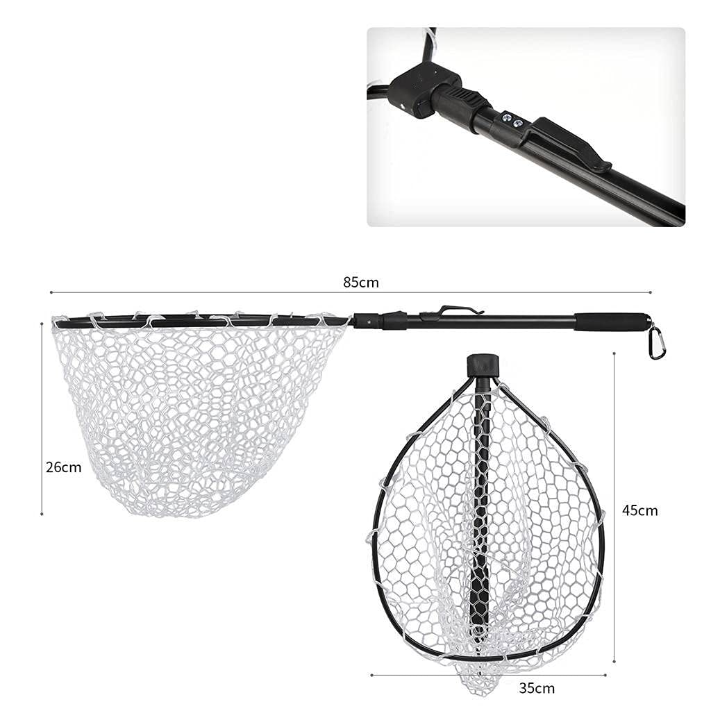 ZYZMH Folding Fishing Landing Net Cast Fish Carp Rubber Coated Net Network Fly Fishing Work Tool Portable Fishing Dip Net Rod