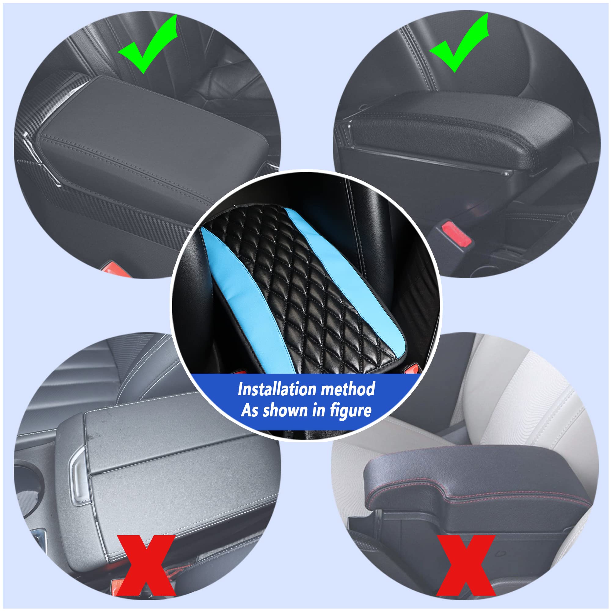 NHHC Car Center Console Pad,Comfortable PU Leather Car Armrest Cushion,Waterproof and Anti-Scratch Car Interior Accessories Universal for SUV/Truck/Car (Blue)