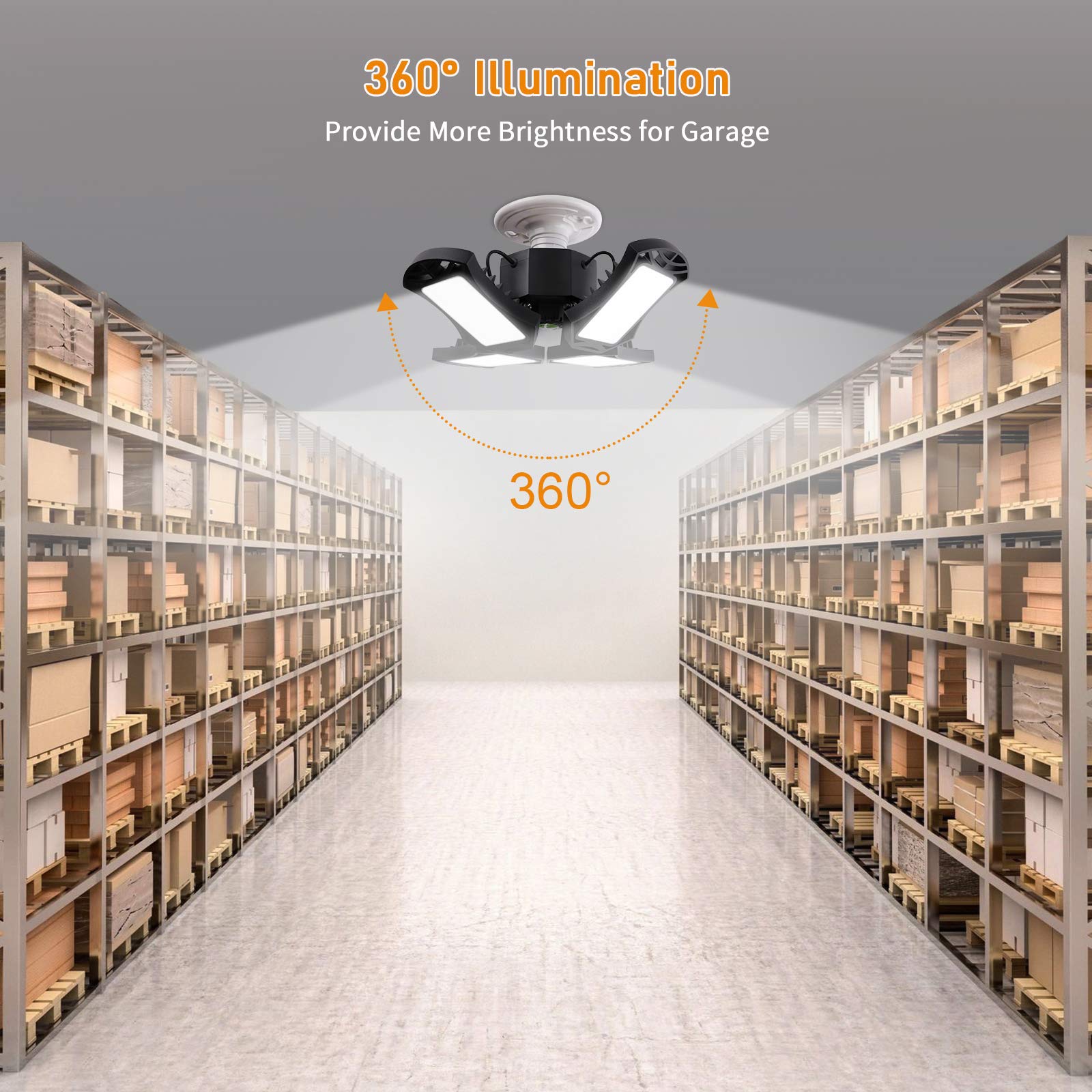 QiMH 110W LED Garage Lights,12000LM Ultra Bright 5000K Daylight Garage Ceiling Lights with 4 Adjustable Multi-Position Panels,LED Shop Light Garage Lighting fixtures for Workshop,Basement,Barn,Yard