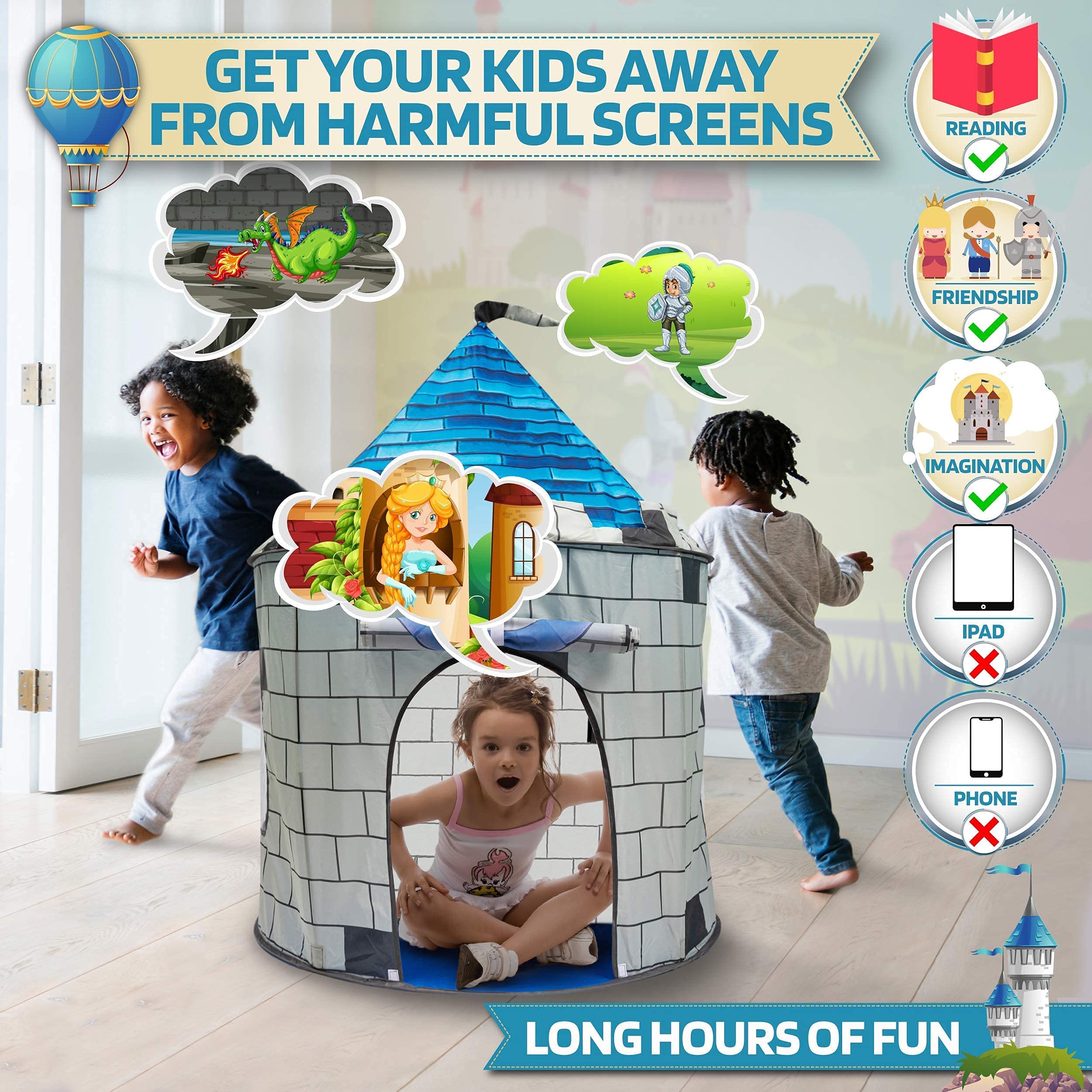 Pack n Play Tent for Boys and Girls - Castle Kids Play Tent for Indoor