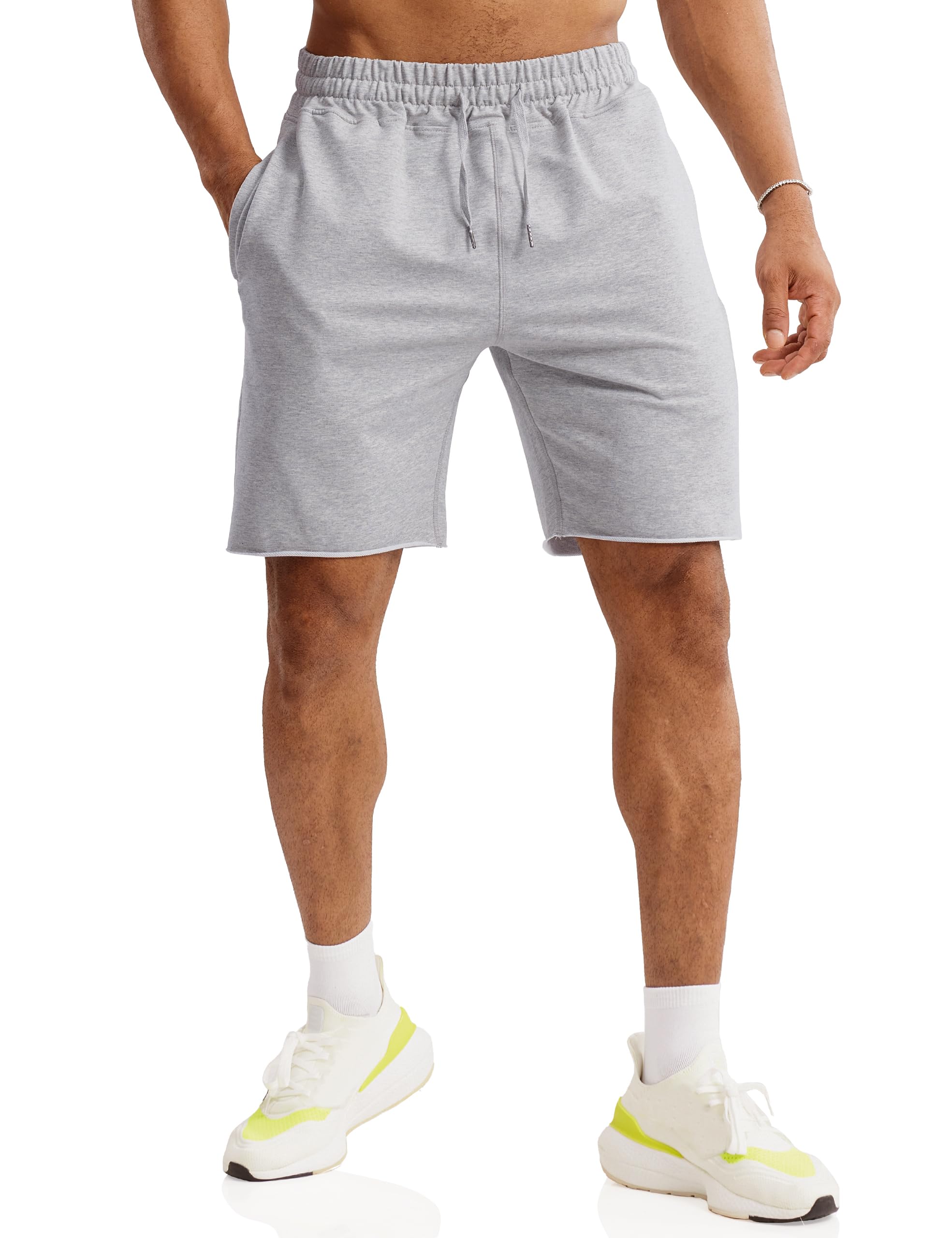 Ouber Men's 7'' Gym Workout Sweat Shorts Bodybuilding Running Training Jogging Shorts Grey,L