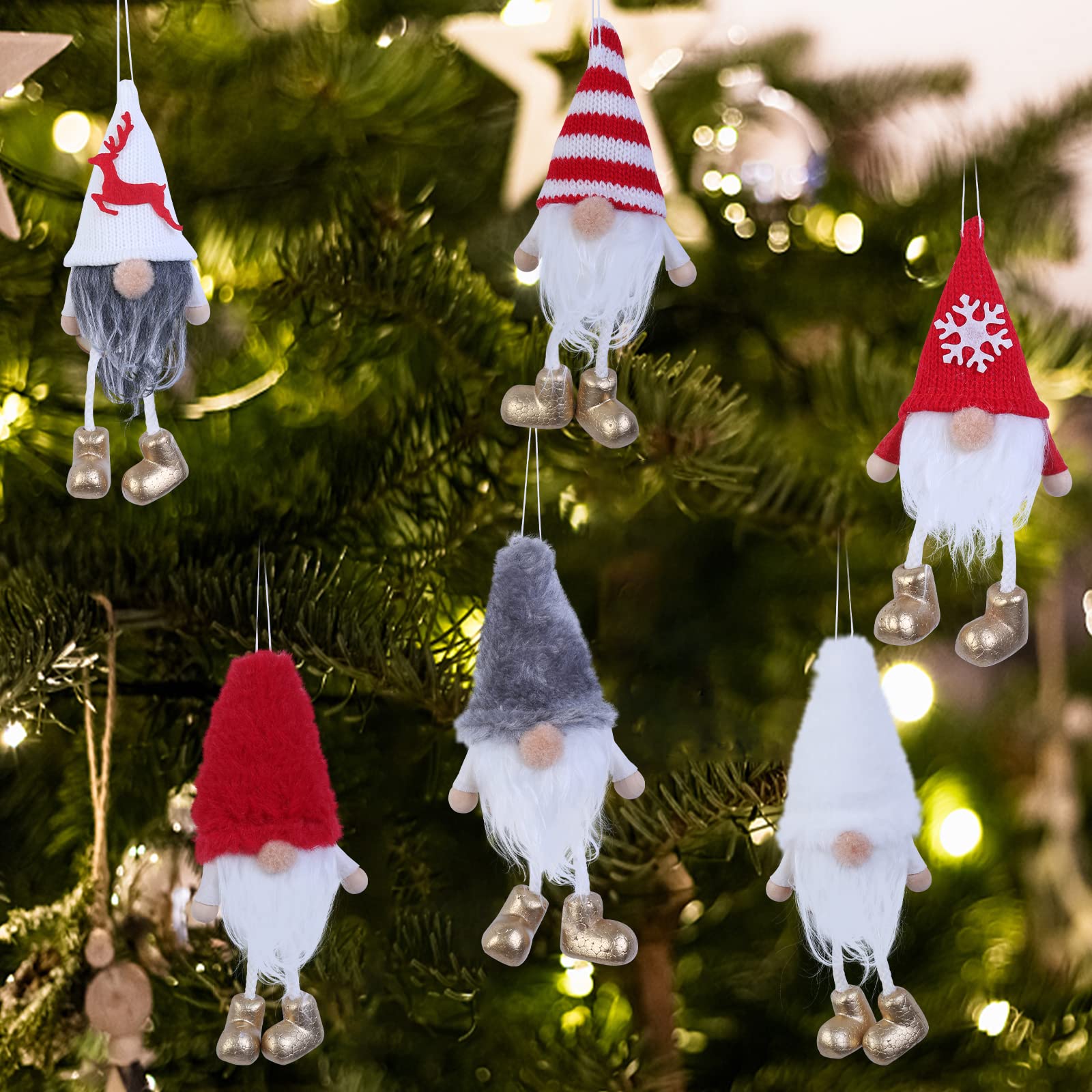 MYH DECO 6 Pack Gnome Plush Christmas Gnome Decorations Ornaments Set - Xmas Gnome Plush Scandinavian Santa Beard Ornaments for Christmas Tree Home Decor