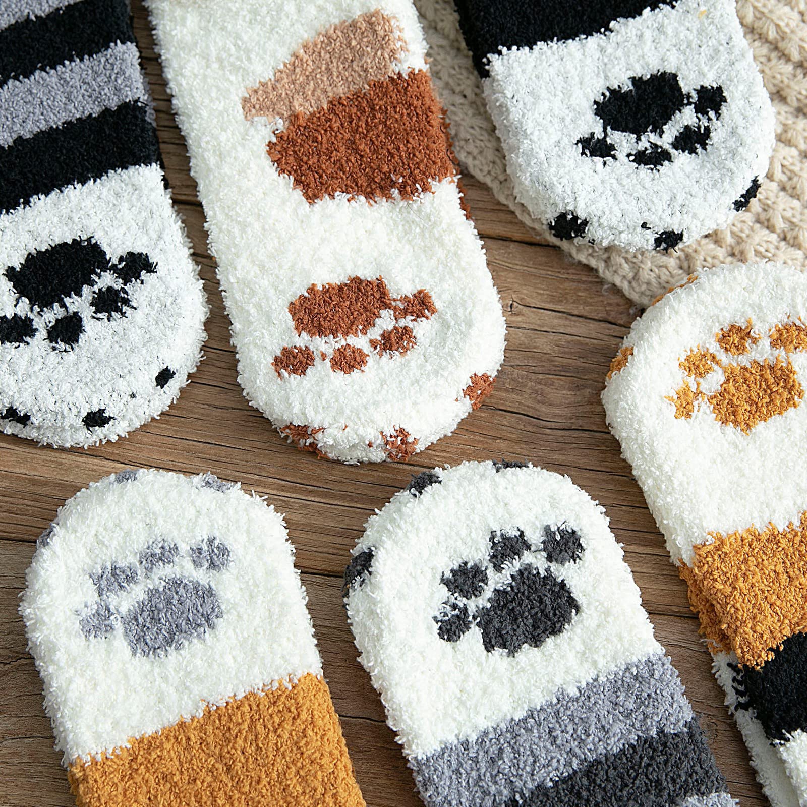 vljsfkh Cat Paw Socks, 2/6Pairs Cat Claw Socks, Cute Socks for Women, Cartoon Thickened Cat Paw Floor Socks