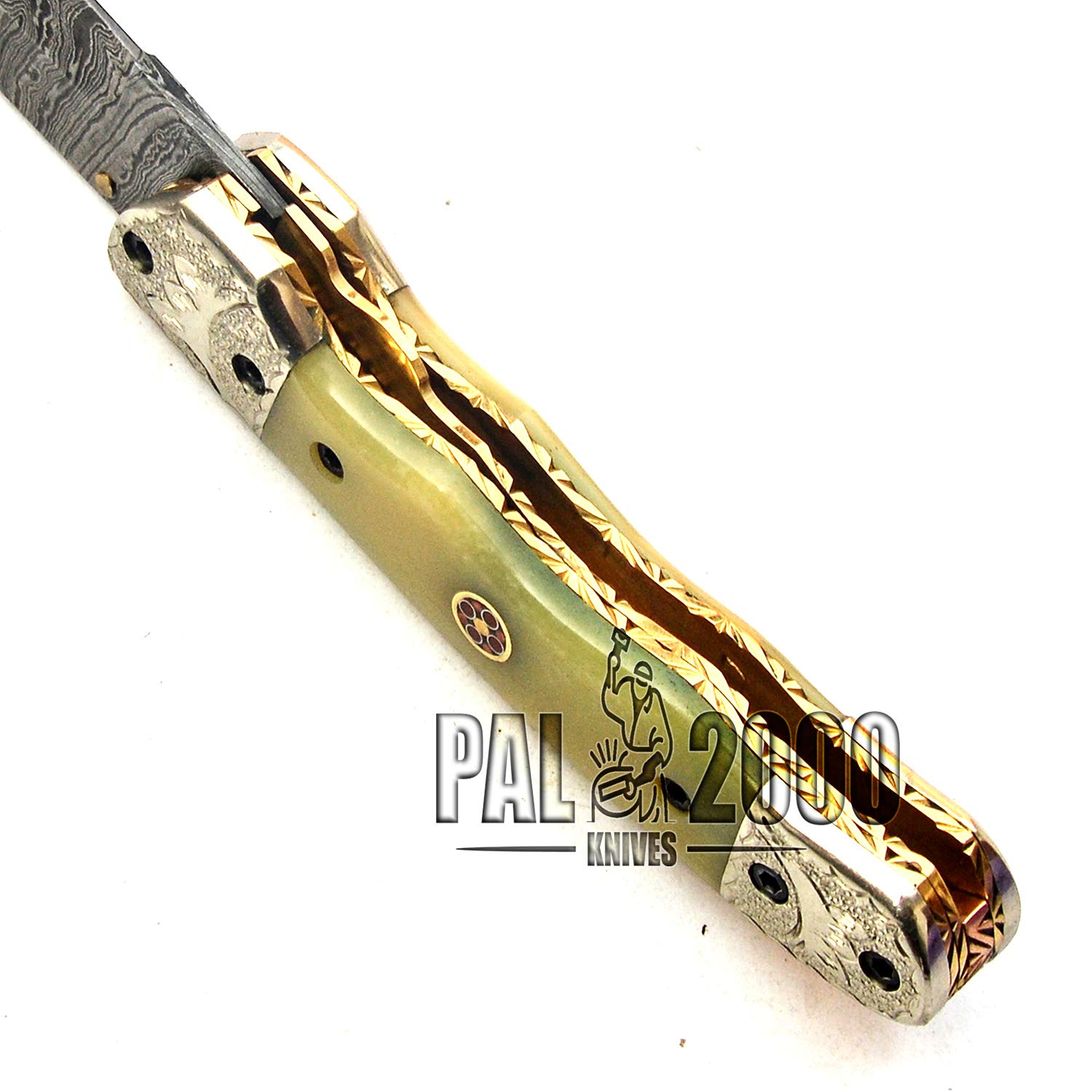 PAL 2000 KNIVES Handmade Folding knife - Damascus Pocket Knife - For Men - with Camel Bone Handle - Custom Pocket Knife - for - Camping - Fishing - Outdoor - and EDC - 9680