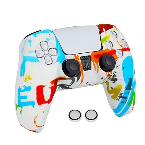 Silicone Case Protective Cover with Joystick Thumb Stick Grips Cap for PS5 (Color White)
