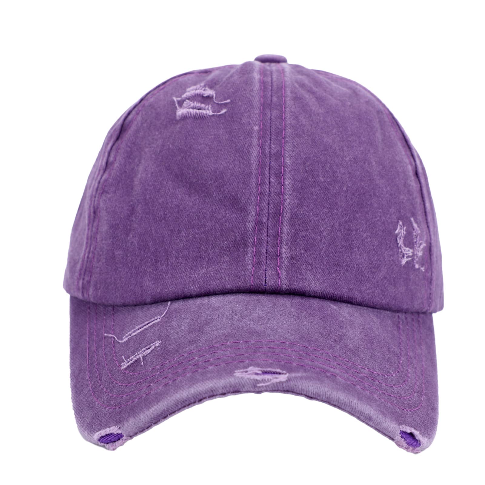 Womens Criss Cross Ponytail Baseball Cap Distressed Ponytail Hat High Messy Bun Ponycap Outdoor Sports Dad Hat Purple