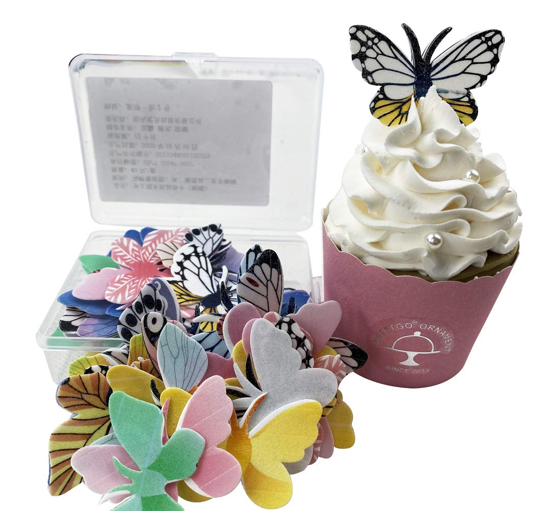 Set of 72 Edible Butterfly Cupcake Toppers Wedding Cake Birthday Party Food Decoration Mixed Size & Colou