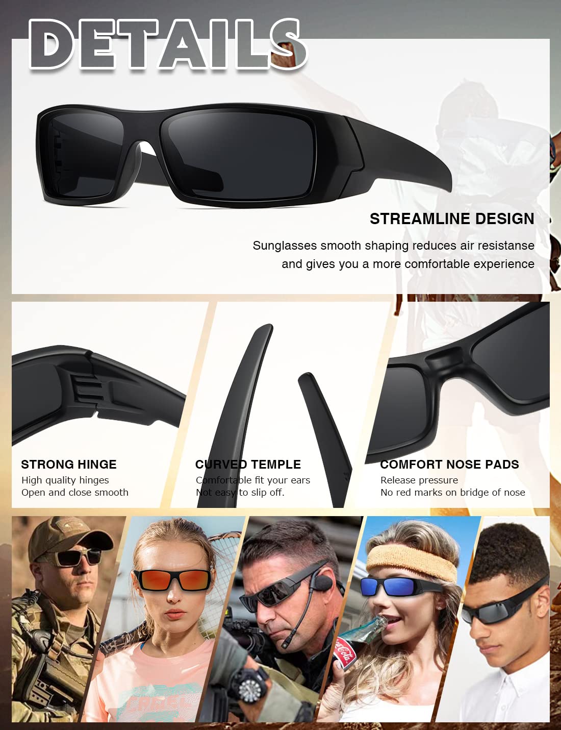 TIANYESY Polarized Sunglasses Men Womens Trendy Retro Sports Rectangular Wrap Around Vintage Shot Shield