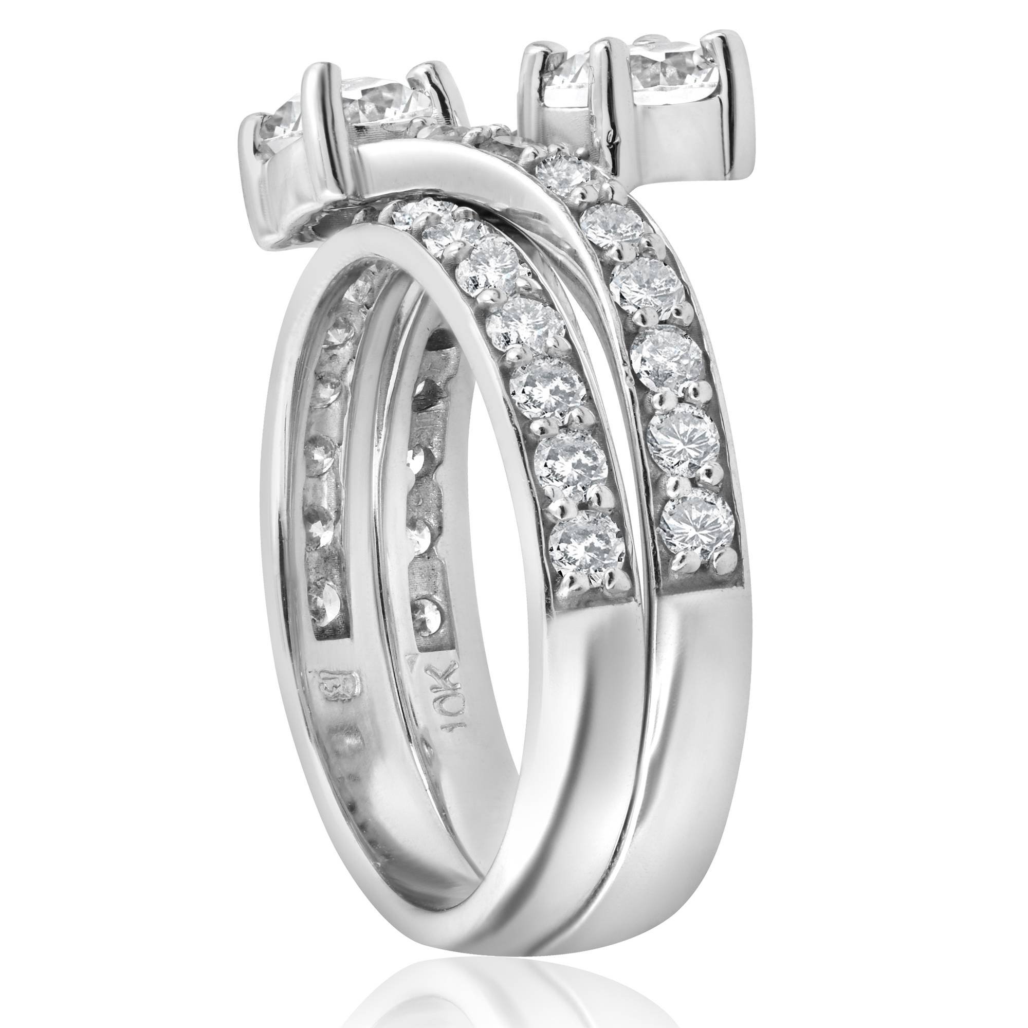 P3 POMPEII3 2ct Diamond Forever Two Stone Solitaire Engagement Ring Wedding Set White Gold - Size 6.5