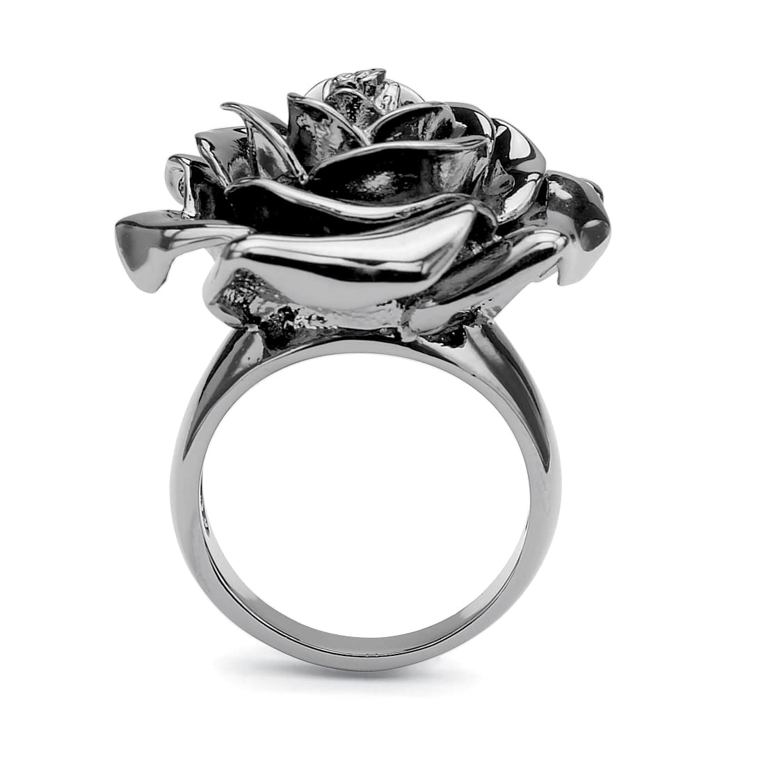 Palm Beach Jewelry Black Ruthenium Plated Rose Shaped Flower Ring Sizes 5-10 Size 10