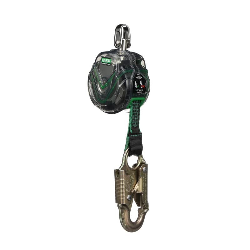 MSA 63011-00B V-TEC Mini Personal Fall Limiter - 6' (1.8m), Single-Leg, 36C Snaphook Anchorage Connection, Steel Carabiner Harness Connection, Retractable Web Lanyard