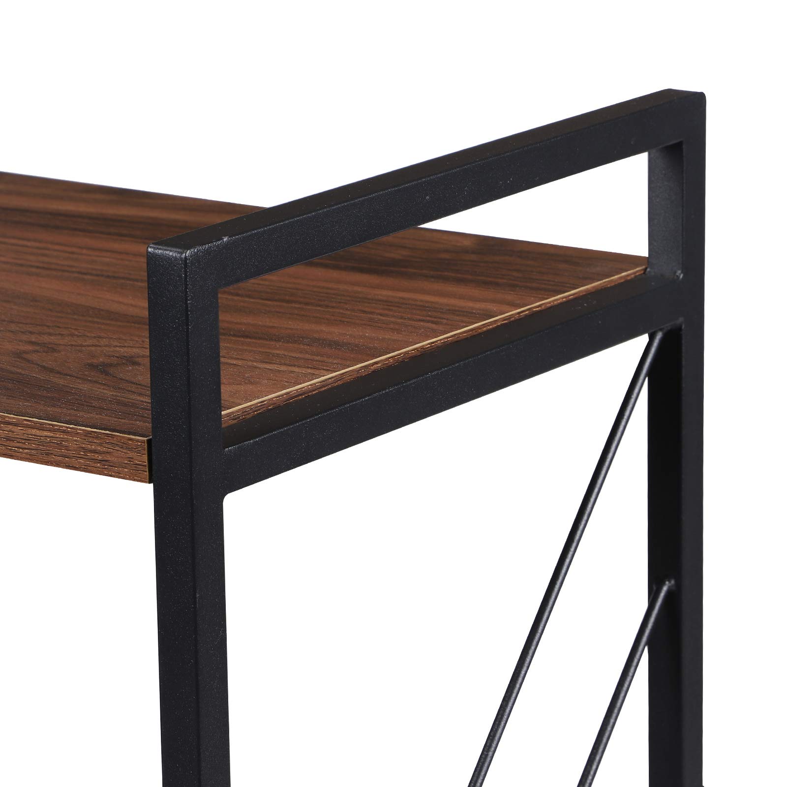 NOZE 3 Tier Industrial Bookshelf, Storage Rack Shelf for Home and Office , Rustic Bookcase, Walnut