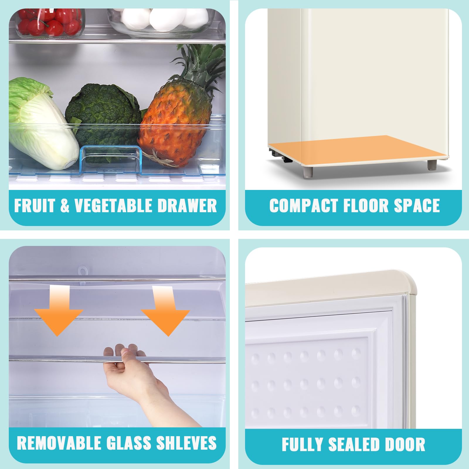 WANAI Compact Mini Refrigerator 3.5 Cu.Ft Small Refrigerator with Freezer, Retro Mini Fridge with Dual Door,7 Adjustable Thermostat, Adjustable Shelves For Dorm, Office Bedroom,White