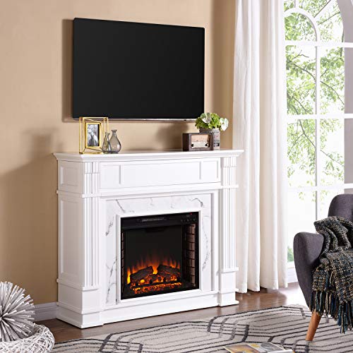 SEI FURNITURE Highgate Faux Cararra Marble Electric Media fireplace, White.
