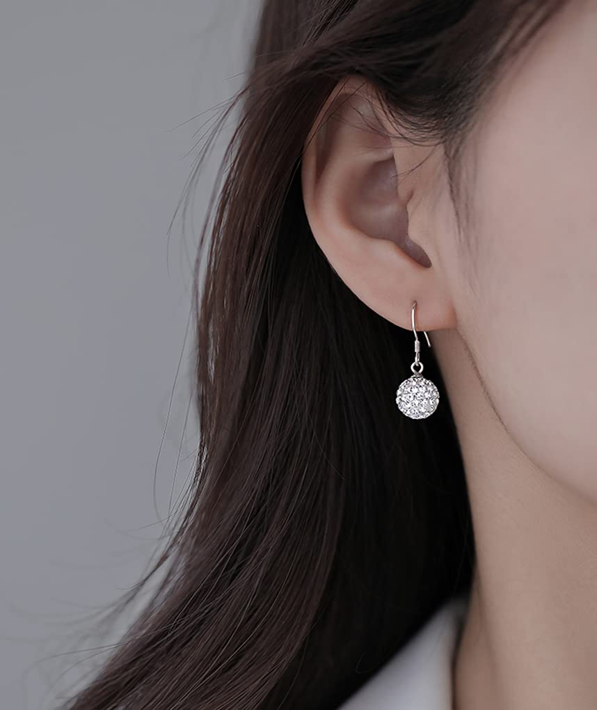 SLUYNZ 925 Sterling Silver Rhinestone Drop Earrings for Women Teens Shiny CZ Ball Dangle Earrings