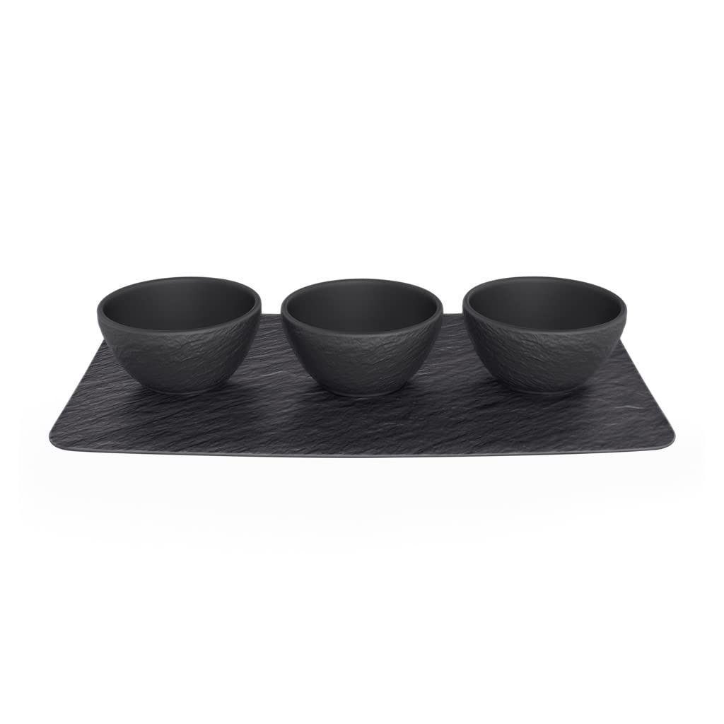 Villeroy & Boch Manufacture Rock 4-Piece Elegant Bowl Set for Dips and Finger Food, Premium Porcelain, Dishwasher Safe