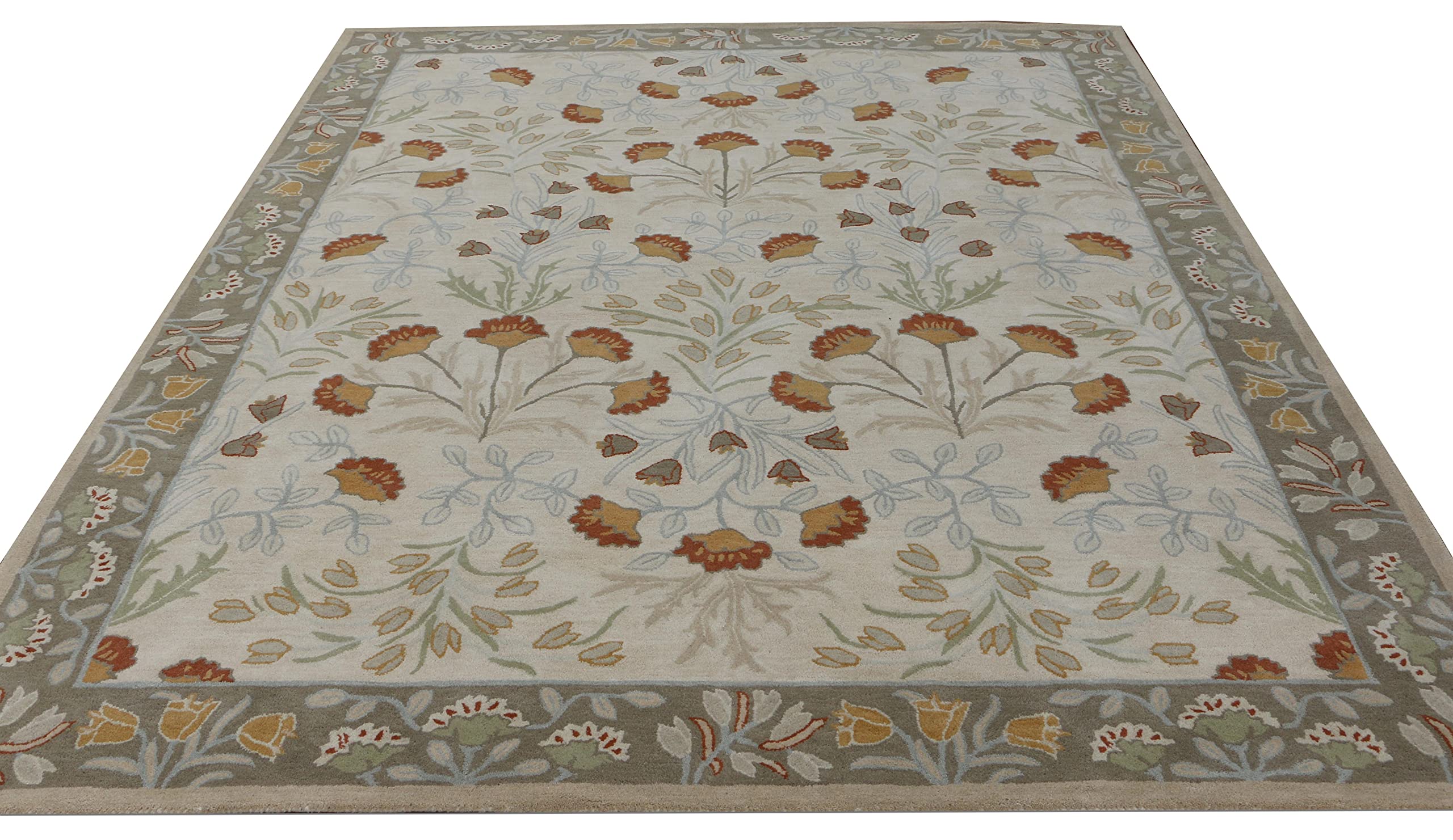 Old Hand Made Floral Bleige Tulips Traditional Style Oriental Woolen Area Rugs (8'x10')