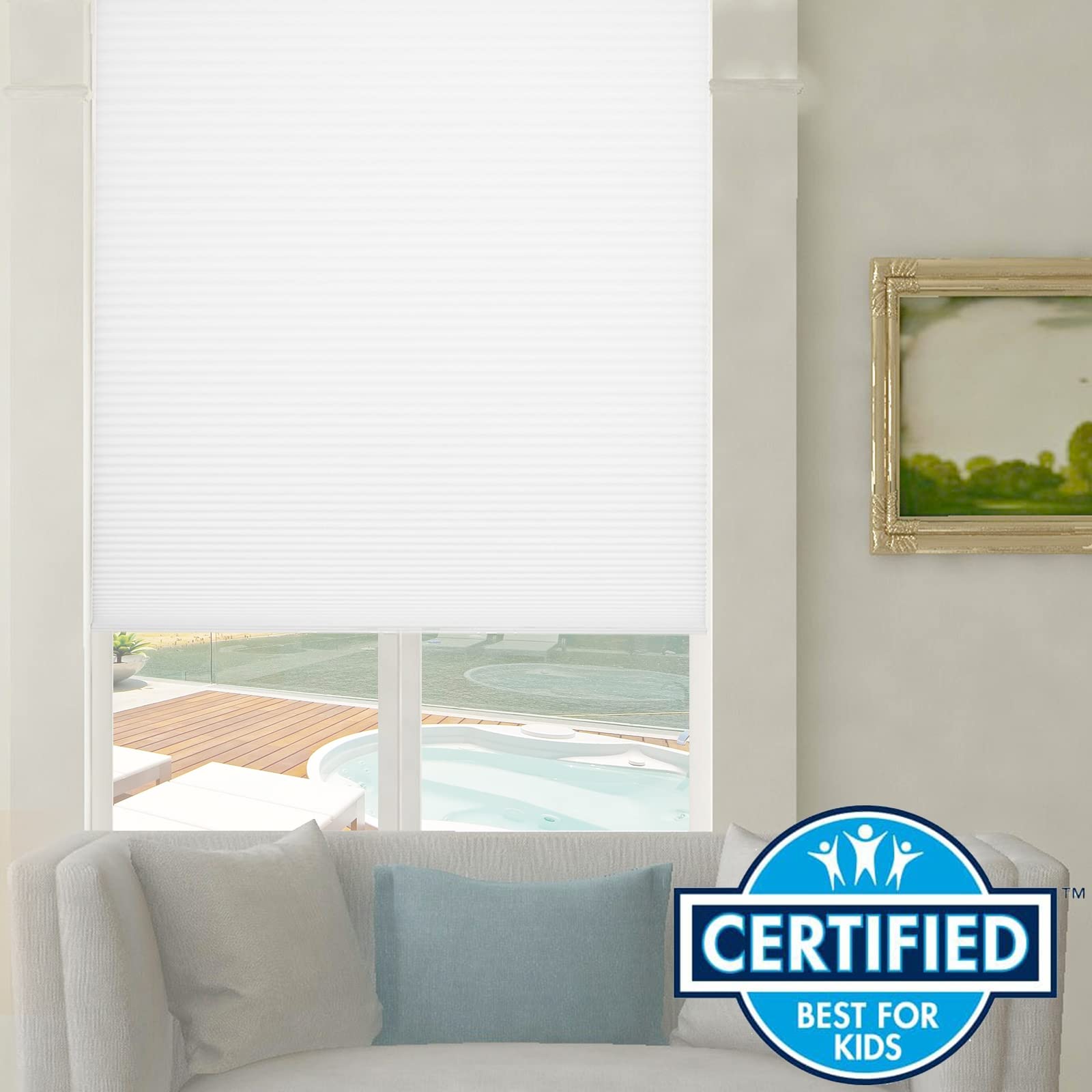 Persilux Custom Size 100% Blackout Cordless Cellular Shades & Blinds Honeycomb Blinds Bottom up Waterproof Thermal Insulated Window Shades for Home, Windows and Kitchen White