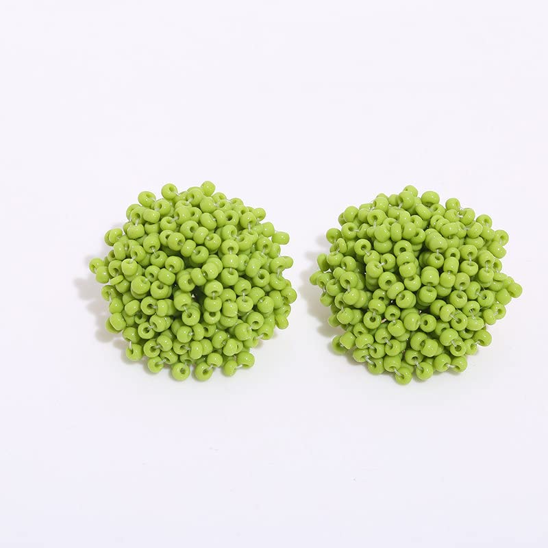 Wiipu 12 Pairs Seed Beaded Stud Earrings Resin Bead Earrings For Women Bohemian Statement Cluster Rainbow Seed Beads Big Round Earrings