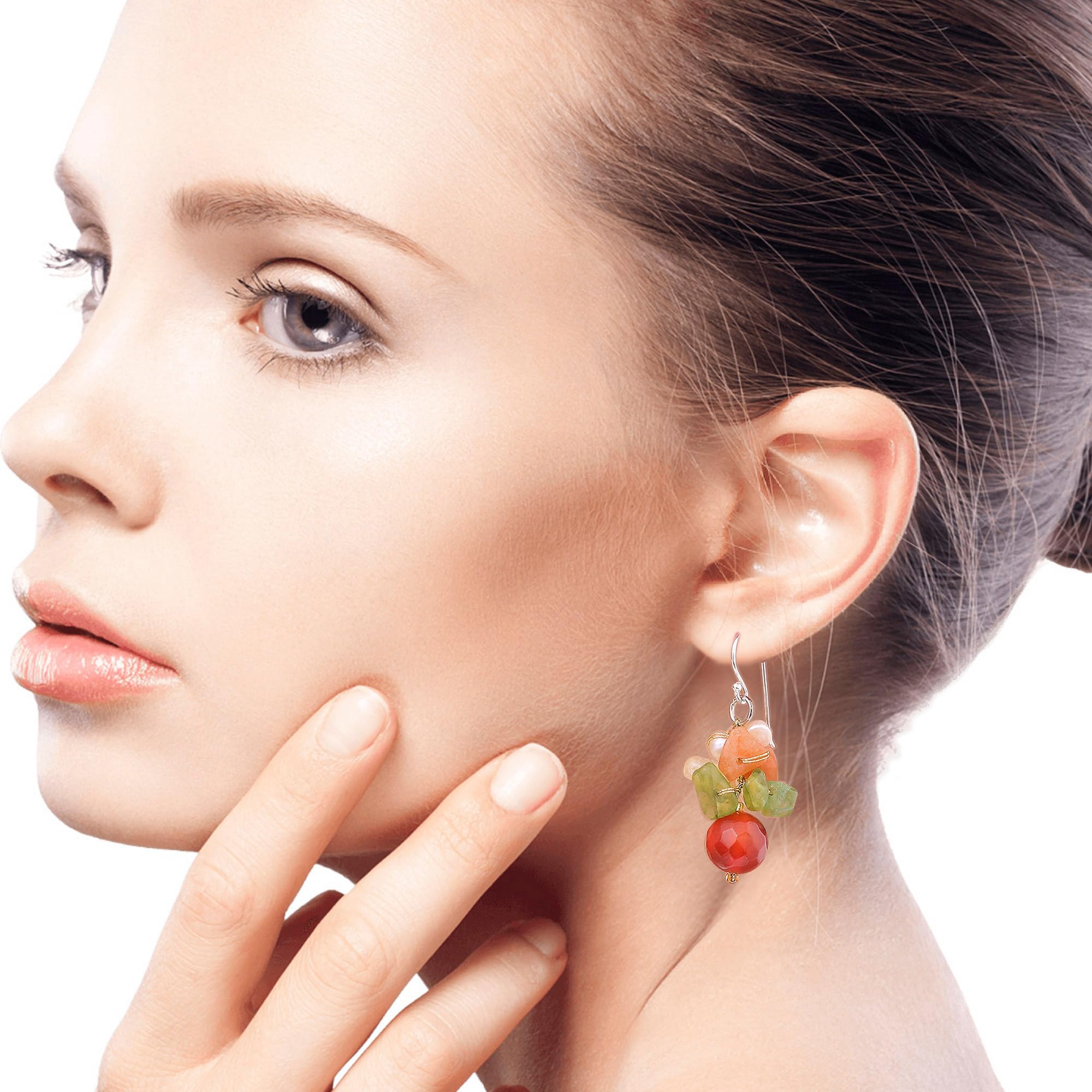 NOVICA Artisan Handcrafted Citrine Cluster Earrings | Pearl Beaded Earrings | Sterling Silver Earrings | Multi Color Gem Earrings | Natural Gemstone Earrings | Bouquet Earrings