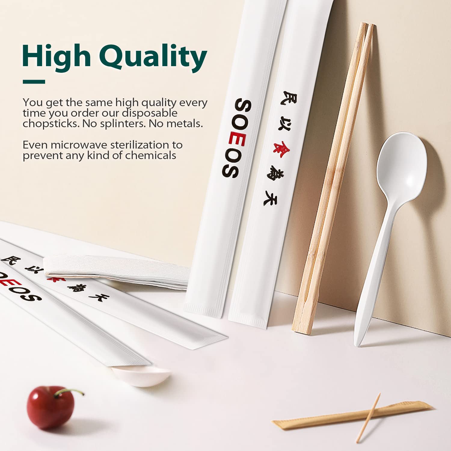 Soeos Chopsticks Disposable, Approx. 50 Sets, UV Treated Premium Disposable Chopsticks Individually Wrapped, Wooden Chopsticks Best for Japanese Sushi & Asian Dishes