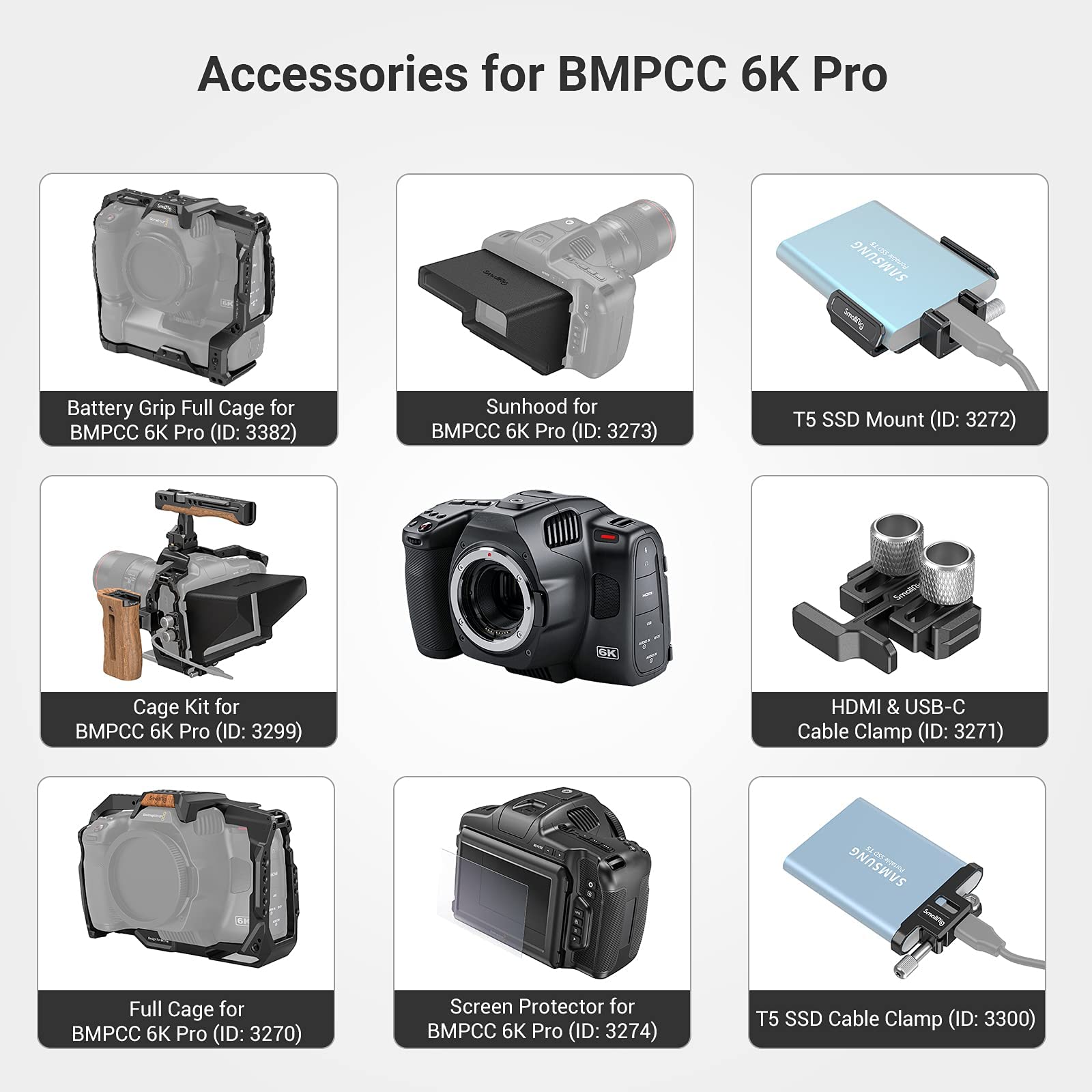 SmallRig Battery Grip Compatible Cage Only for BMPCC 6K Pro / 6K G2, Comes with Built-in NATO Rail & Locating Holes for ARRI and Cold Shoe Mount - 3382