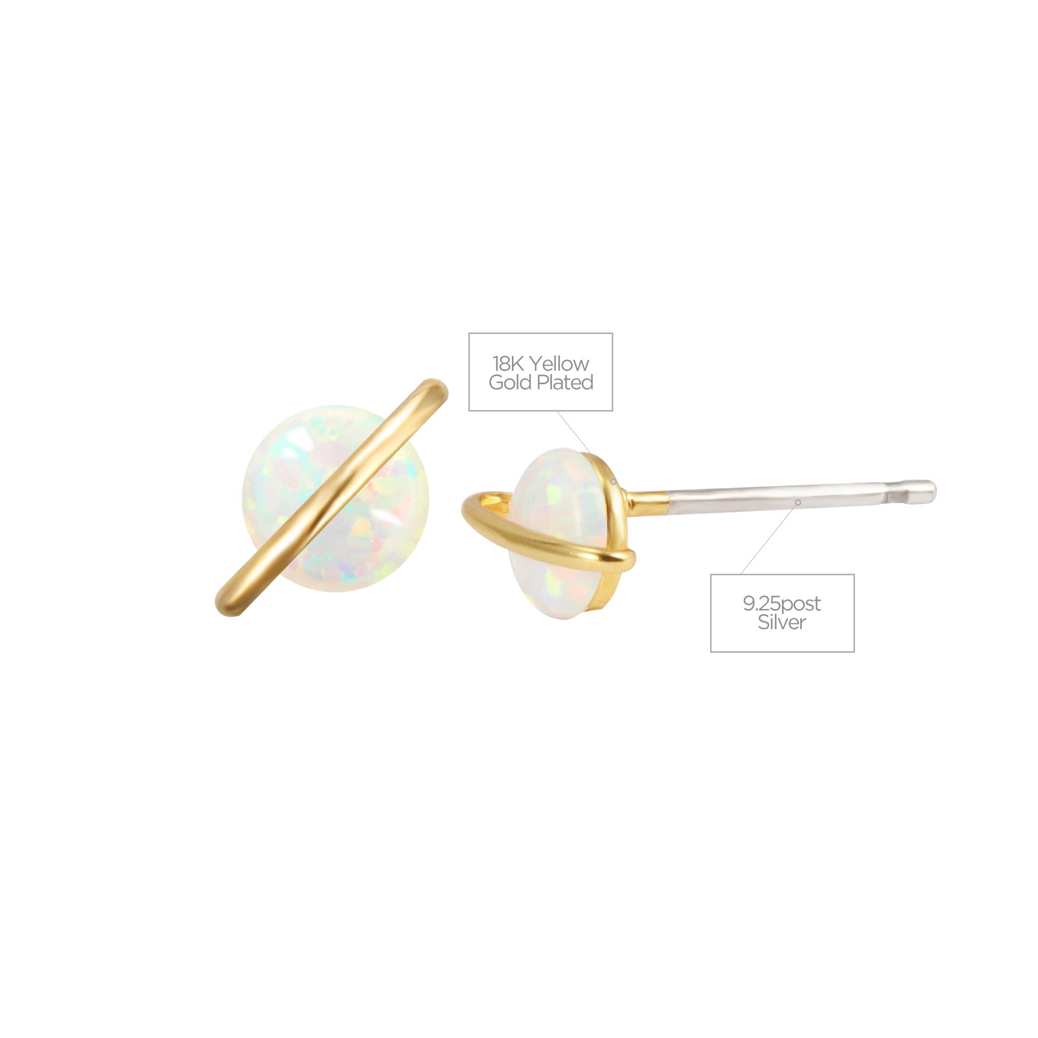 Planet 18K Rose/White/Yellow Gold Plated 925 Sterling Silver Post Dainty Opal Stud Earrings, White/Green/Pink Opal Earrings (Yellow Gold)