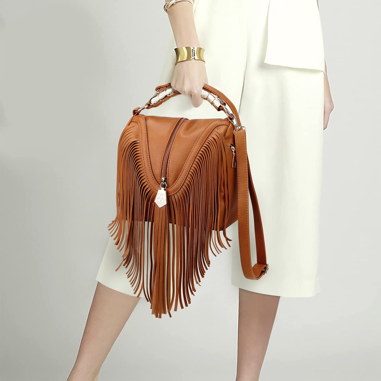 UKENENG Women's Crossbody Bag Shoulder Bag with Tassel (Black)