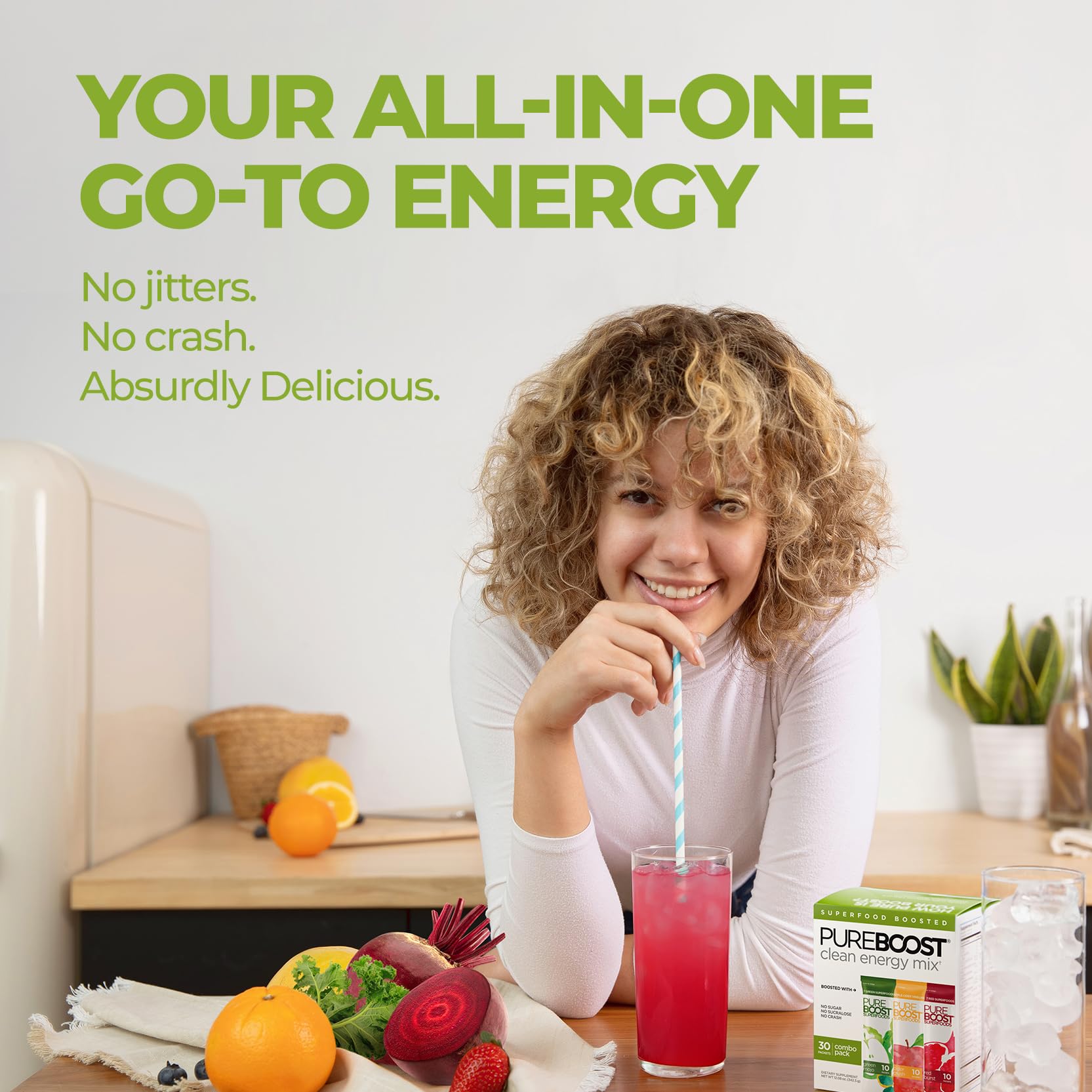 Pureboost Superfoods Clean Energy Drink Mix with Apple Cider Vinegar, 7 Organic Red or Green Superfoods. No Sugar. No Sucralose. Boosted with Electrolytes & 25 Vitamins. (30 Count, Combo)