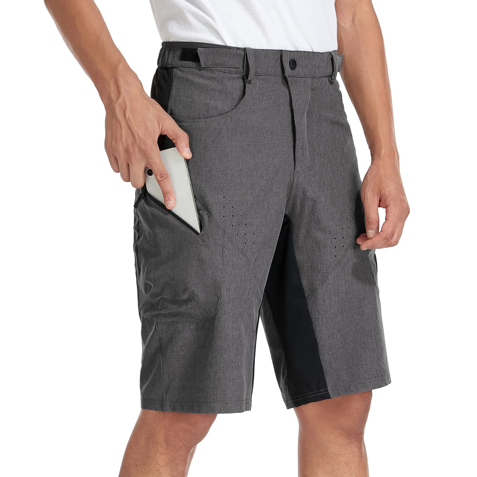 PRIESSEI Men's Mountain Bike Shorts Lightweight MTB Cycling Shorts with Zip Pockets Dark Grey XXL
