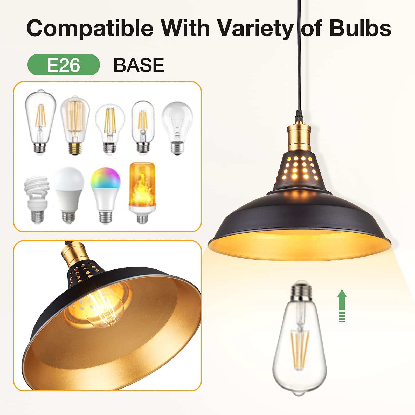 Pendant Lights, Industrial Pendant Light, Kitchen Pendant Light, Farmhouse Pendant Light, Pendant Lights Kitchen Island, Black Pendant Light, Black and Gold Pendant Light, Pendant Lighting, 1 Pack