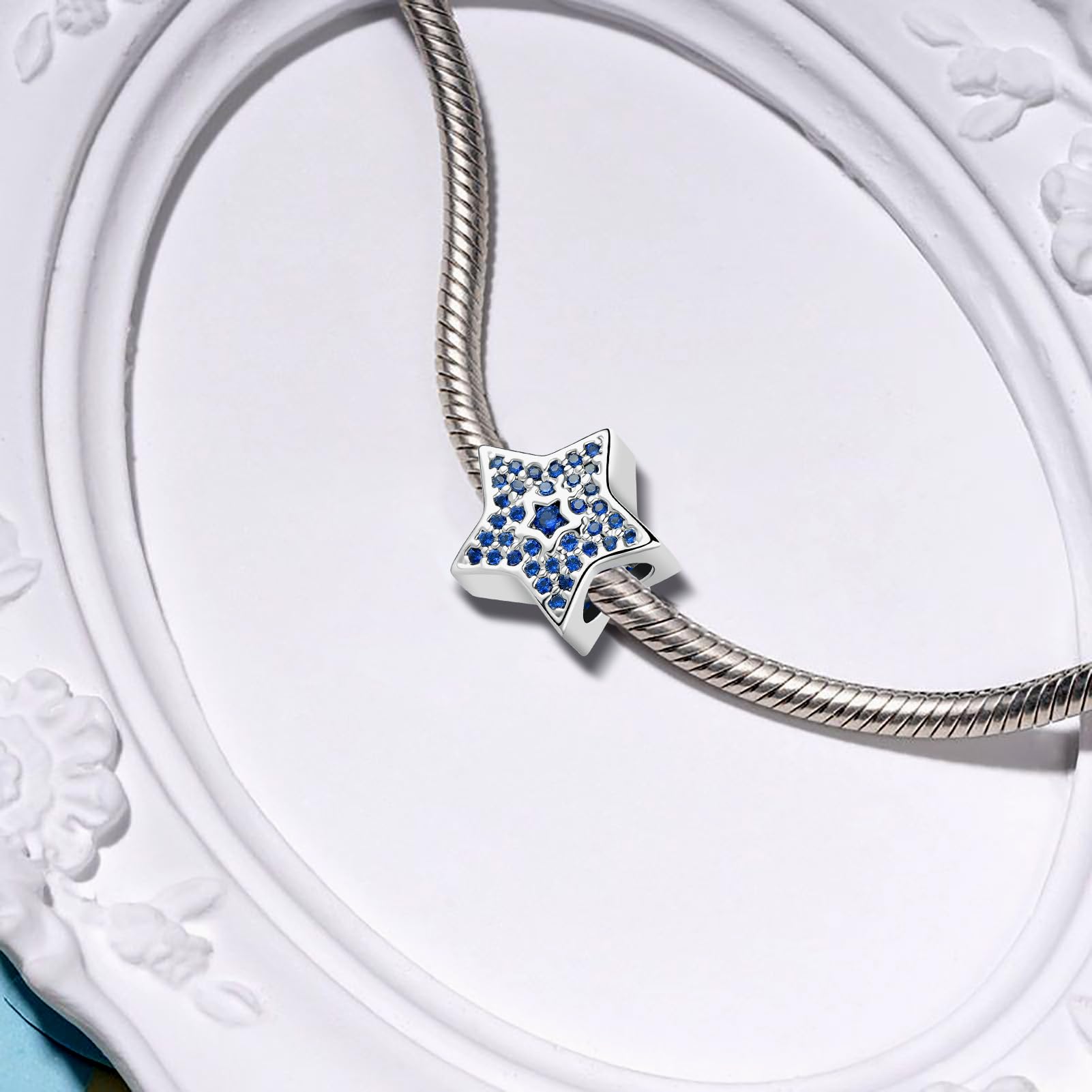 QeenseKc Inspirational Stars Pave Charm White Crystal Bead Charm fit Pandora Bracelet