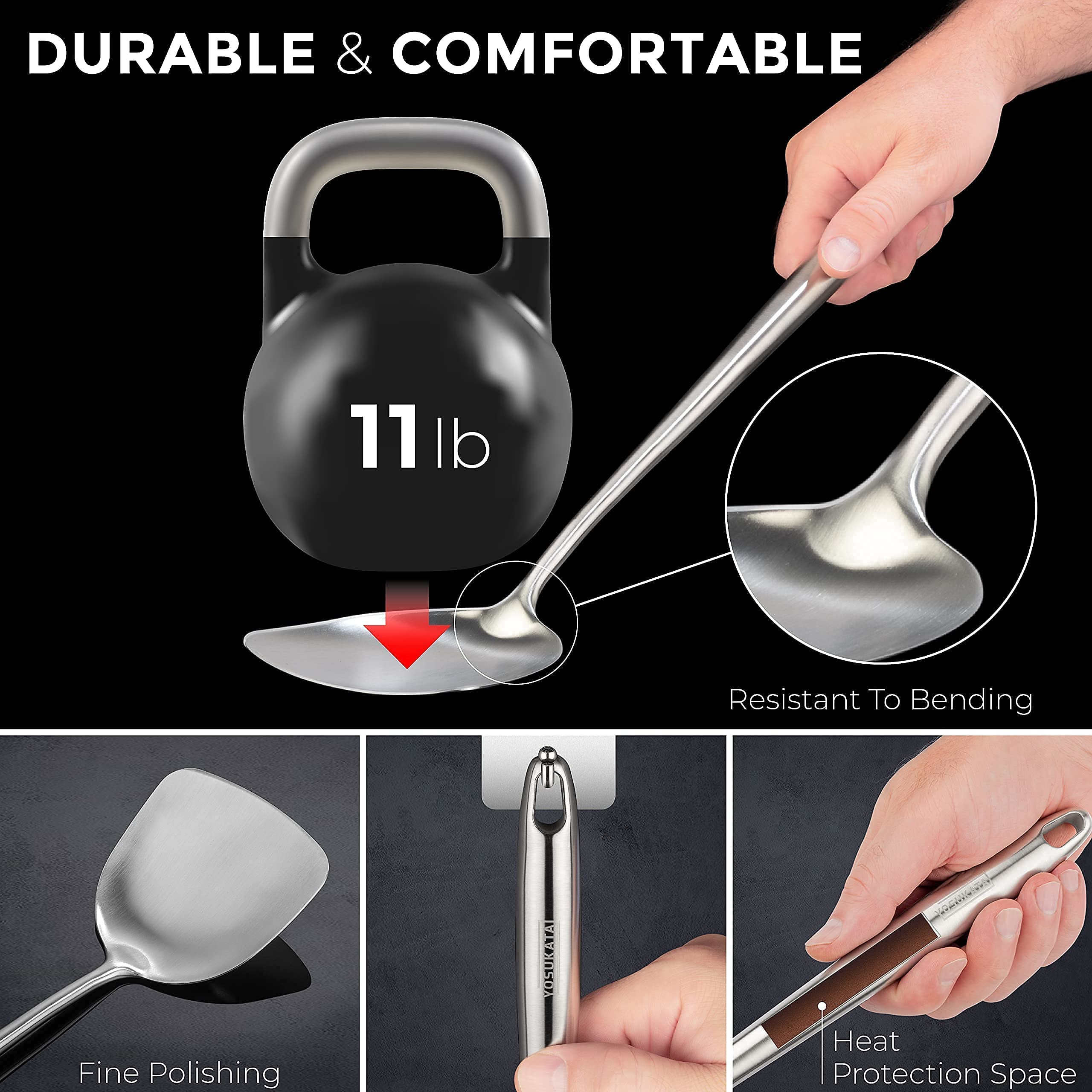 YOSUKATA Carbon Steel Wok Pan 14 17ββ Wok Spatula and Ladle - Set of 2 Heat-Resistant Wok Tools