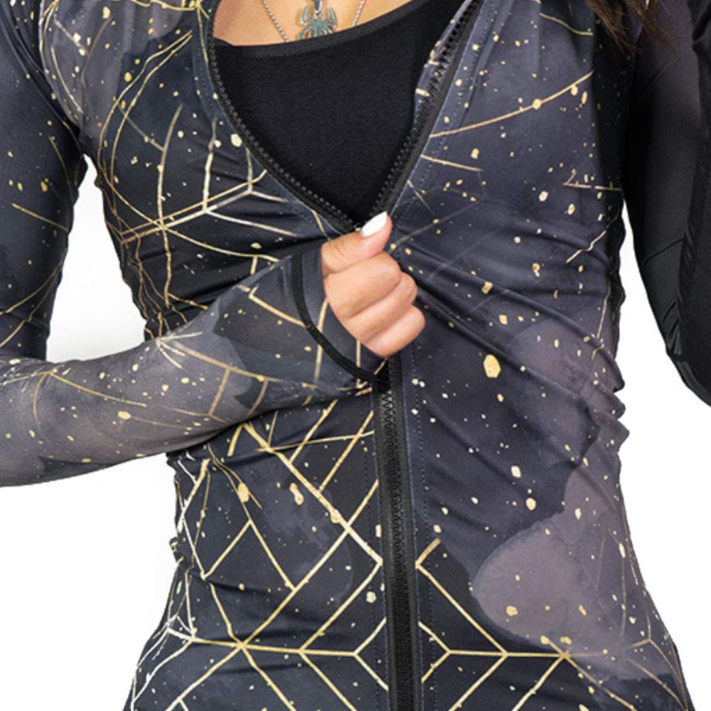 NU-JUNE Rash Guard Women Long Sleeve Swimsuit Zip Front SPF Swimwear Diving Black