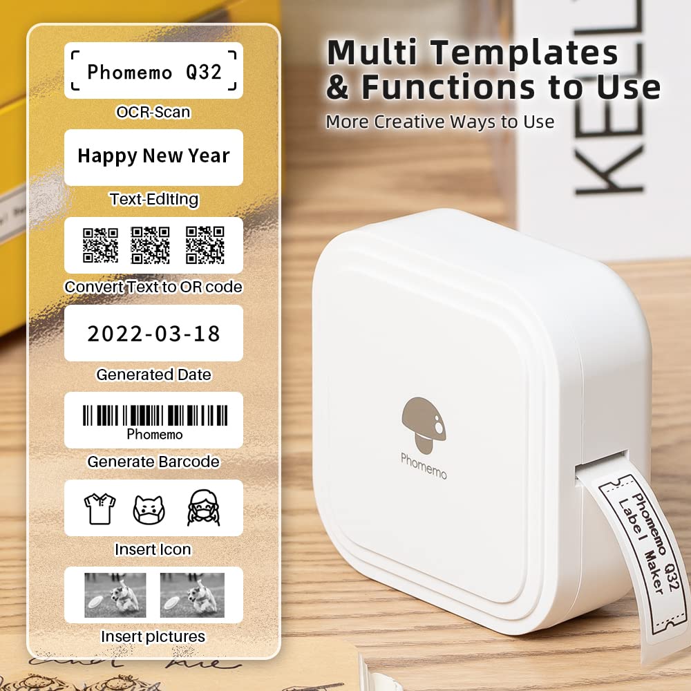 Phomemo Label Maker Machine, D30 Upgrade Version Q32 Bluetooth Label Maker, Handle Thermal Label Printer for Barcode, Mailing, Office, Home, Organizing, Compatible with iOS & Android, White
