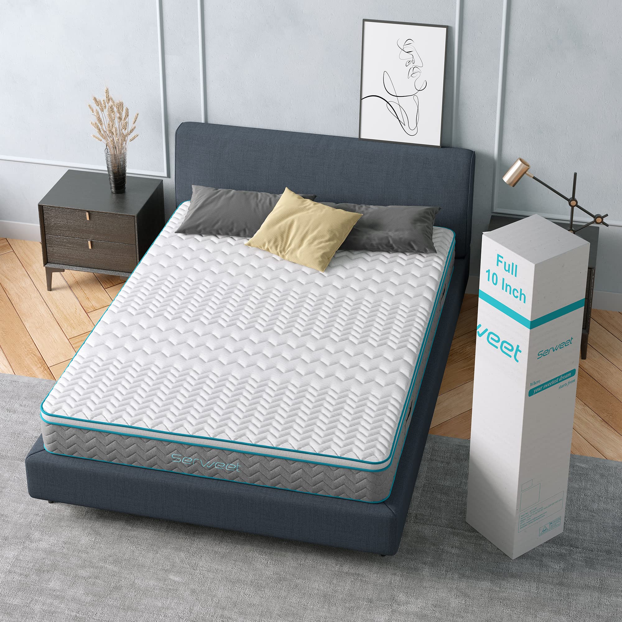 Serweet 10 Inch Bamboo Charcoal Memory Foam Hybrid Queen Mattress - 7-Zone Pocket Innersprings for Motion Isolation -Heavier Coils for Durable Support -Medium Firm -Made in Century-Old Factory