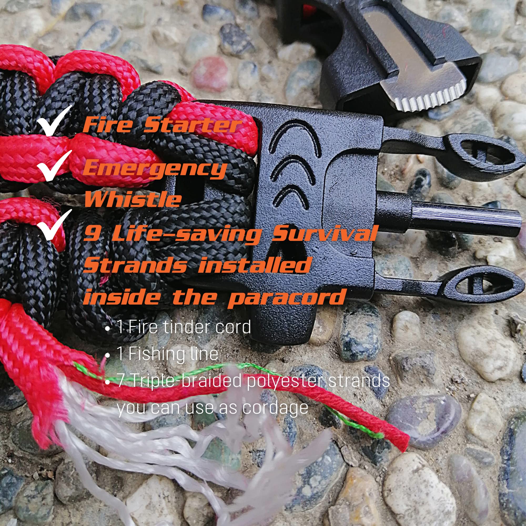 PREPARED4X Hiking Compass Survival β Mirror Sighting Map Orienteering Compass β with 35-Ft 550 Survival Paracord Lanyard, Fire Starter, Whistle, Fishing Line, Tinder Cord