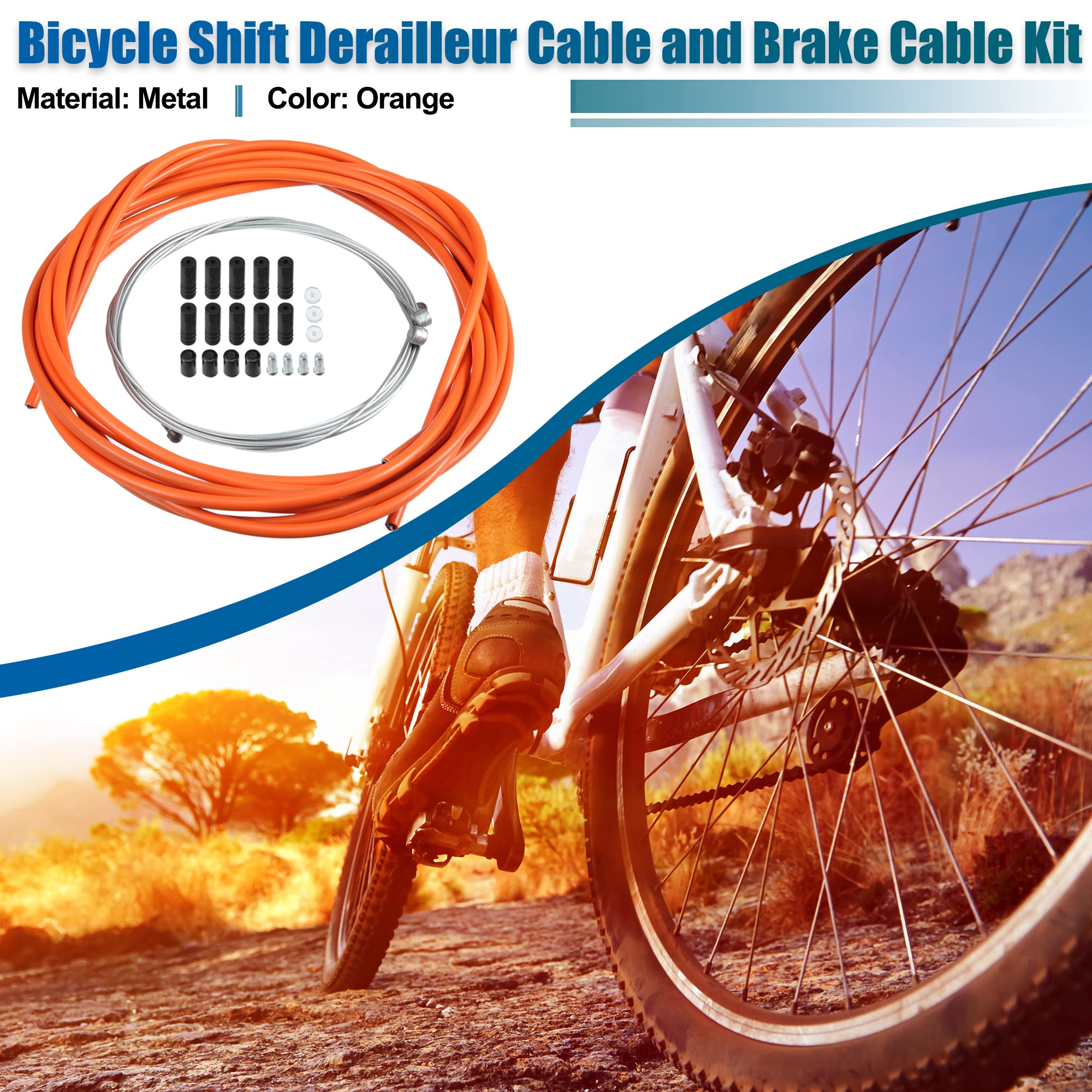 X AUTOHAUX 1 Set Universal Bicycle Shift Derailleur Cable and Brake Cable Kit for Bicycle Mountain Road Bike Orange
