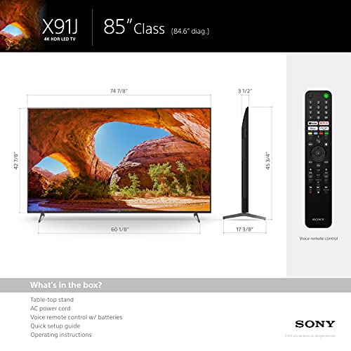 Sony X91J 85 Inch TV: Full Array LED 4K Ultra HD Smart Google TV with Dolby Vision HDR and Alexa Compatibility KD85X91J- 2021 Model , Black